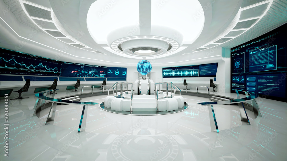 Command center, futuristic interior, 3D rendering, control room, war ...
