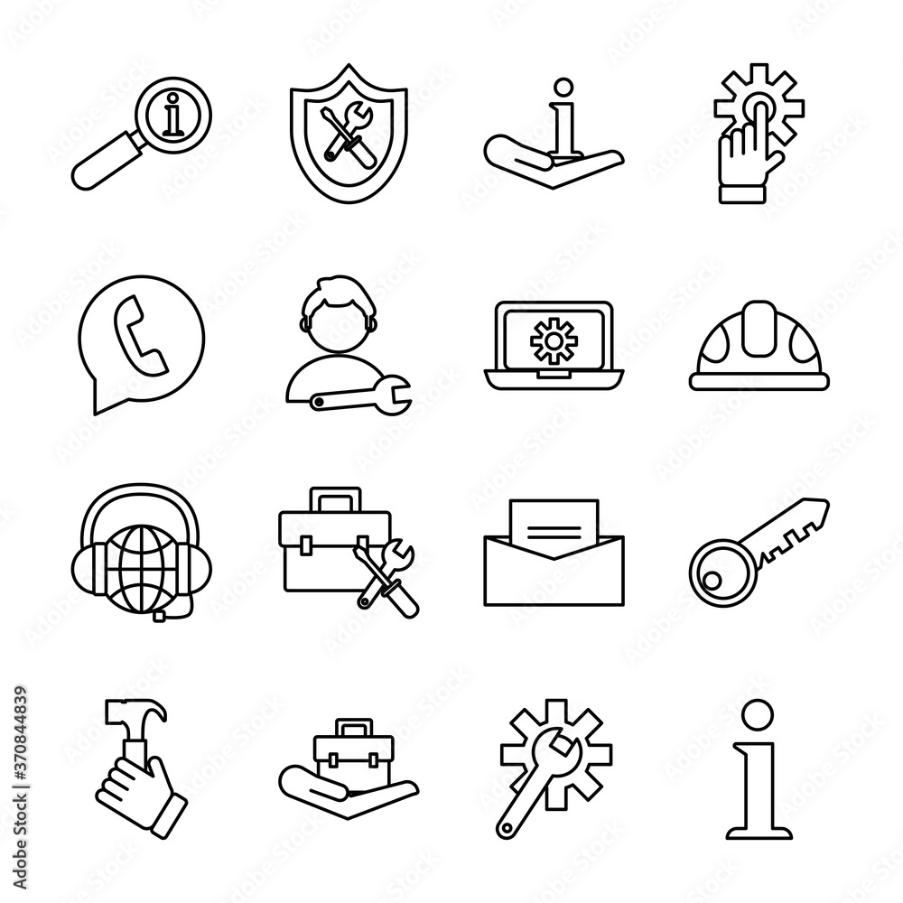 bundle of sixteen technical service set icons Stock Vector | Adobe Stock