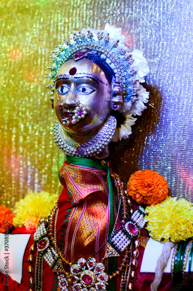 Indian Goddess Gauri idol to celebrate the Hindu Festival Ganesha ...