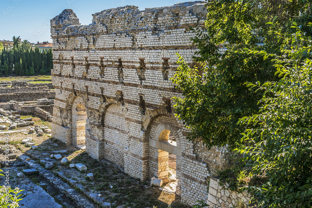 Roman ruins in Nice. Archeological Museum of Nice-Cimiez located on the ...