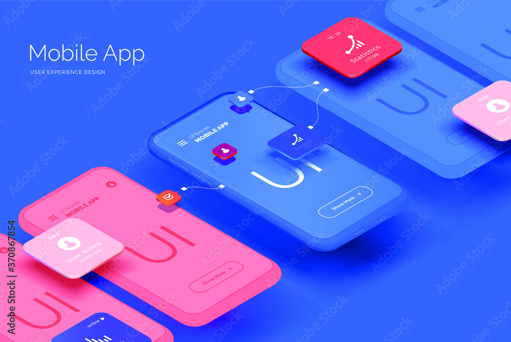 Mobile application design. Mobile phone mockup with a set of tools for ...