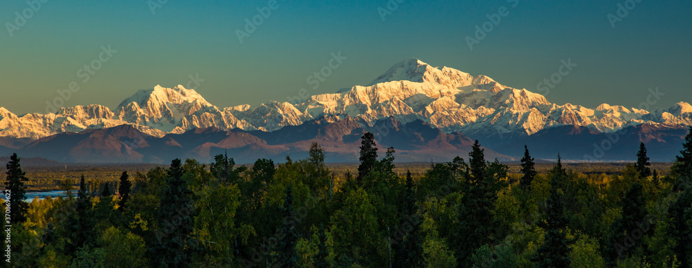 Denali and Mt Hunter in the alaska range. Denali is the highest ...