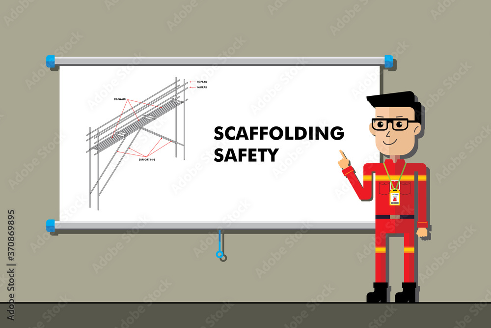 Flat style cartoon of safety manager on presentation training of ...