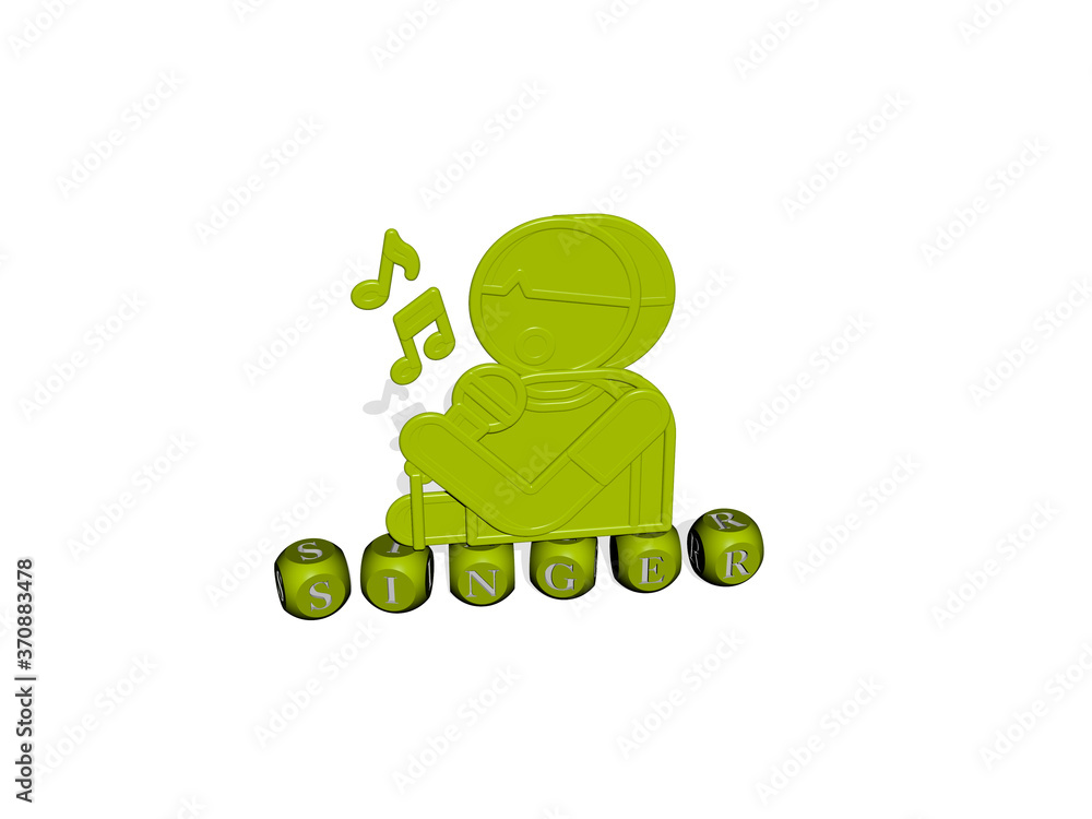singer cubic letters with 3D icon on the top. 3D illustration. concert ...