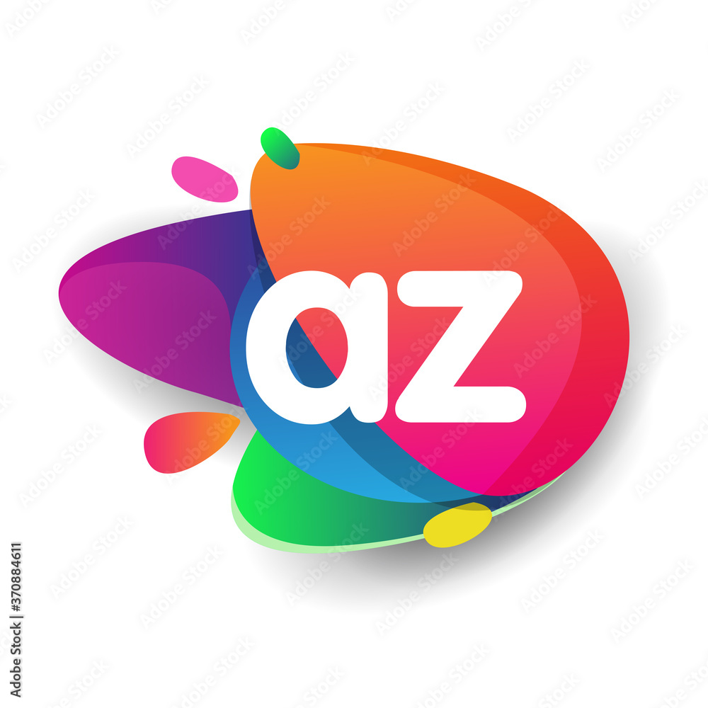 Letter AZ logo with colorful splash background, letter combination logo ...