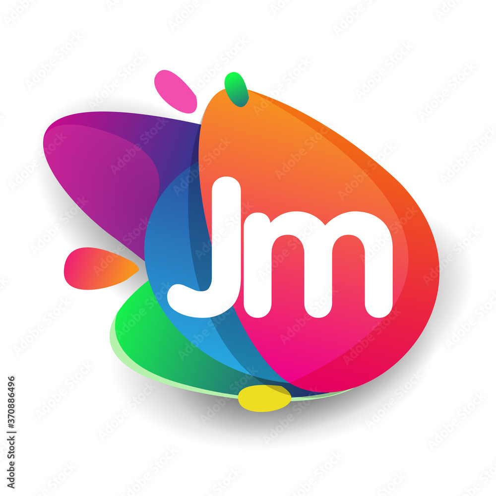 Letter JM logo with colorful splash background, letter combination logo ...