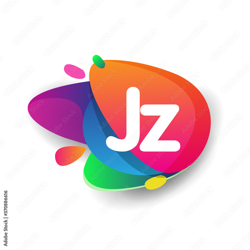 Letter JZ logo with colorful splash background, letter combination logo ...