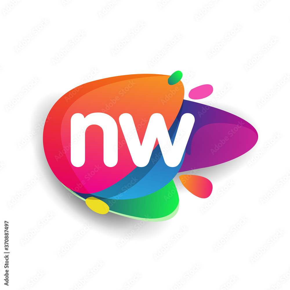 Letter NW logo with colorful splash background, letter combination logo ...
