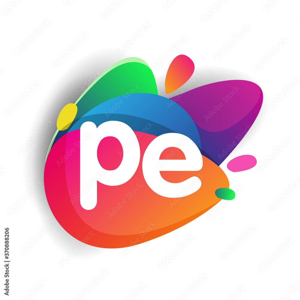 Letter PE logo with colorful splash background, letter combination logo ...