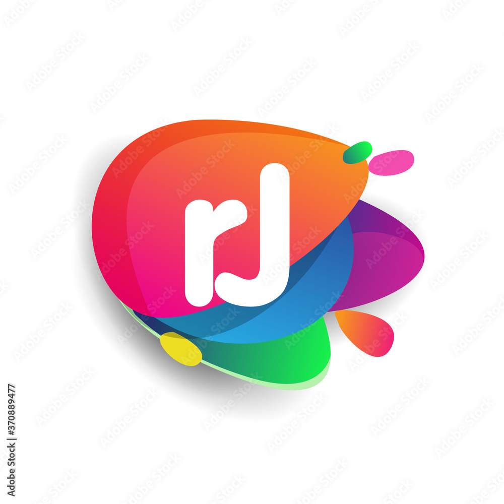 Letter RJ logo with colorful splash background, letter combination logo ...
