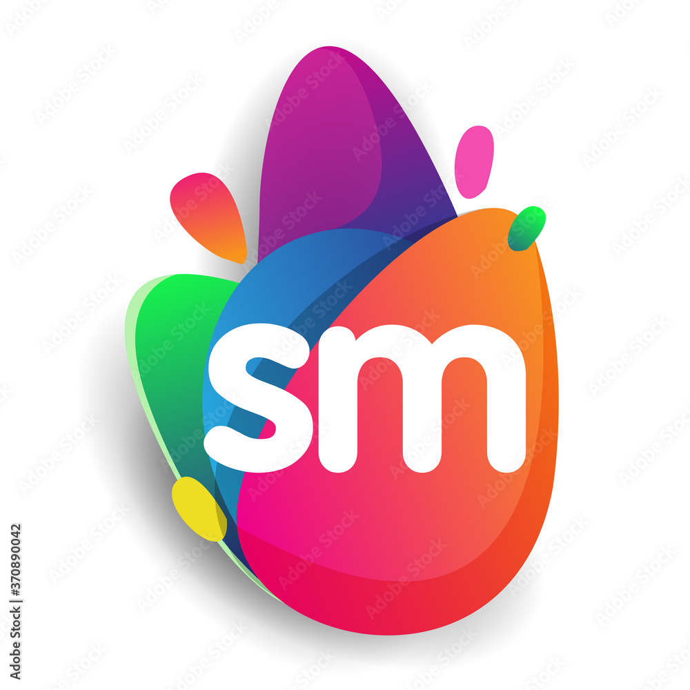 Letter SM logo with colorful splash background, letter combination logo ...
