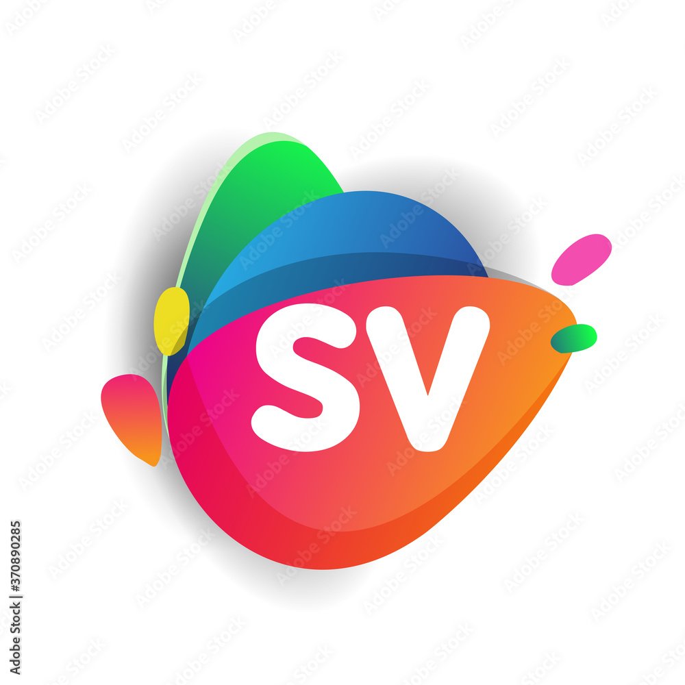 Letter SV logo with colorful splash background, letter combination logo ...