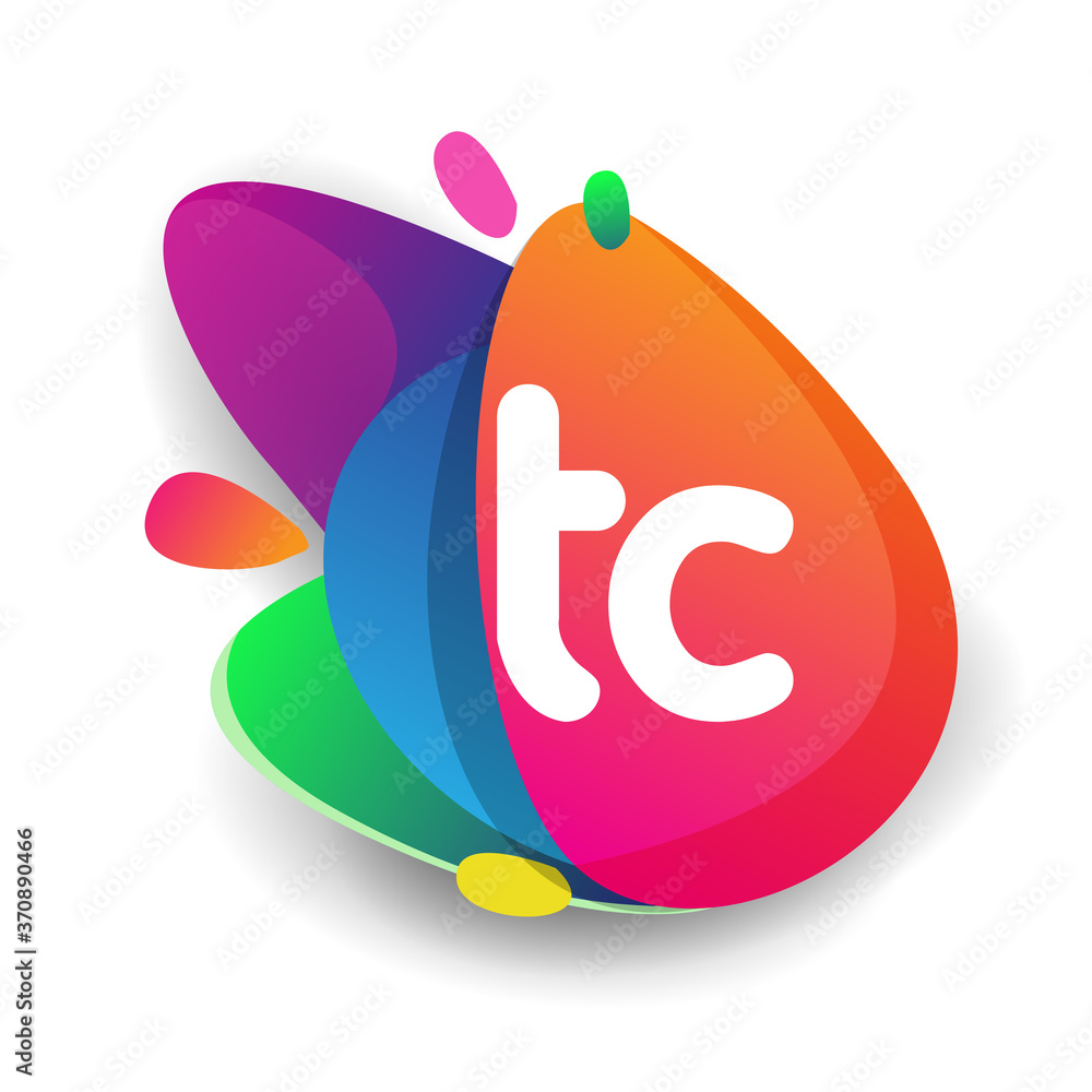 Letter TC logo with colorful splash background, letter combination logo ...