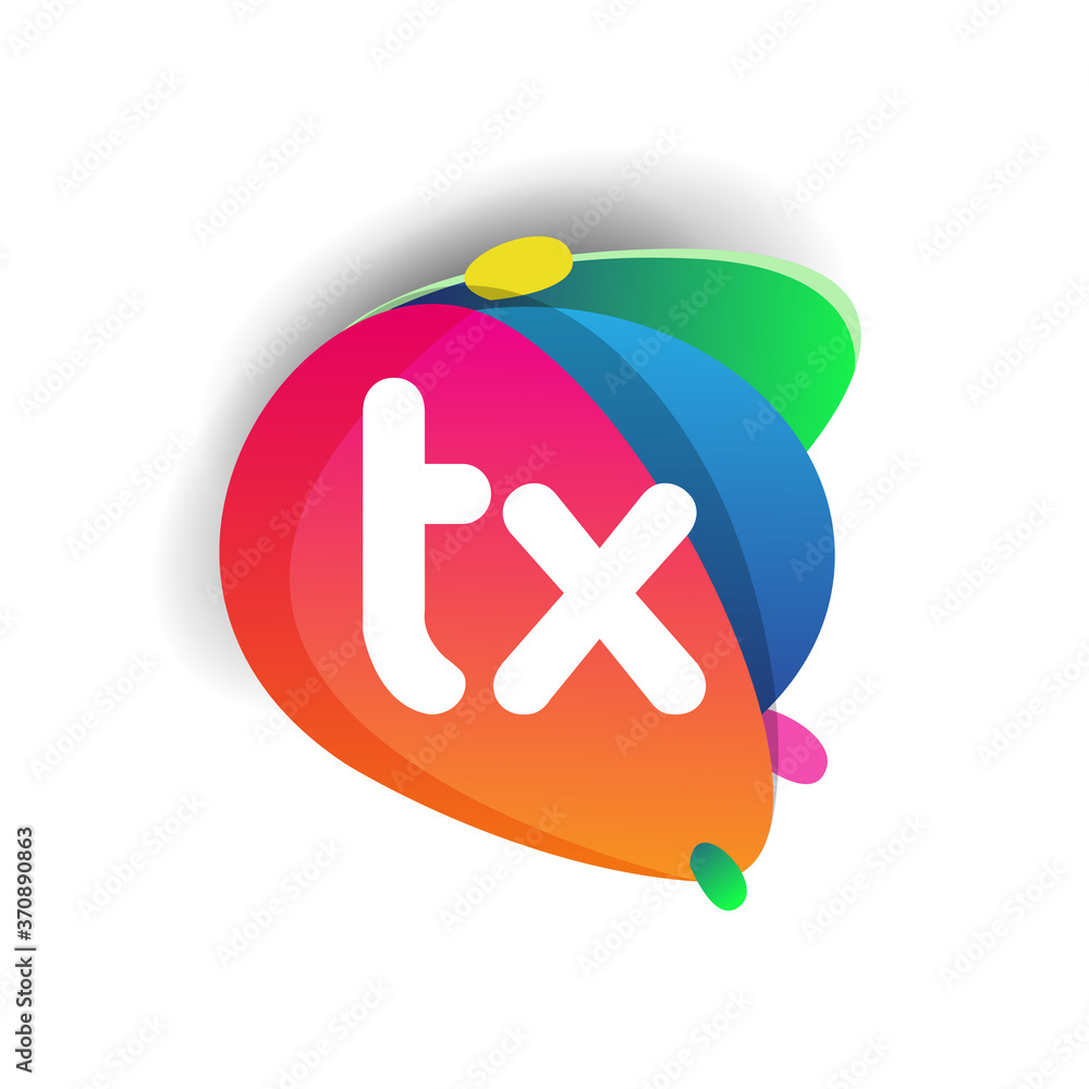 Letter TX logo with colorful splash background, letter combination logo ...