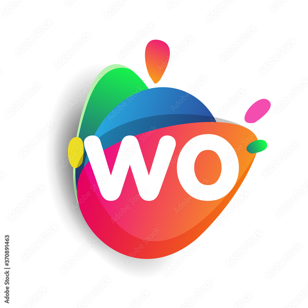 Letter WO logo with colorful splash background, letter combination logo ...