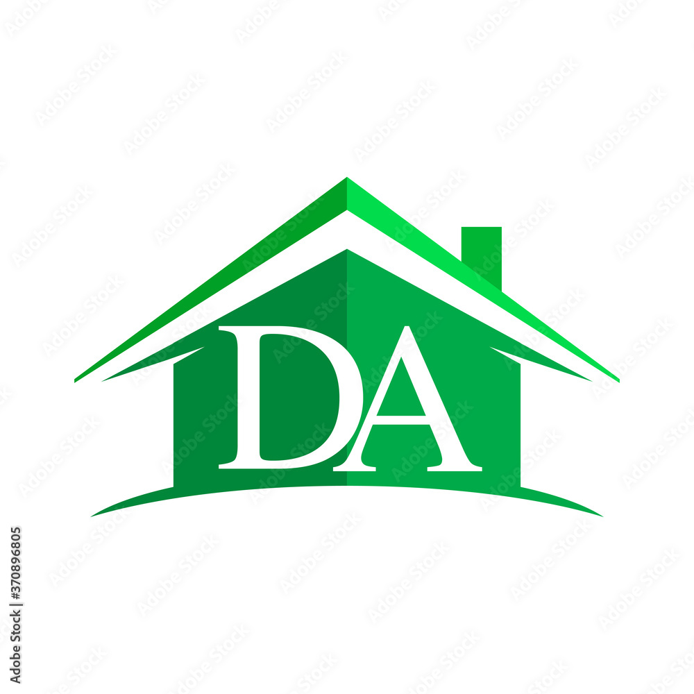 initial logo DA with house icon and green color, business logo and ...