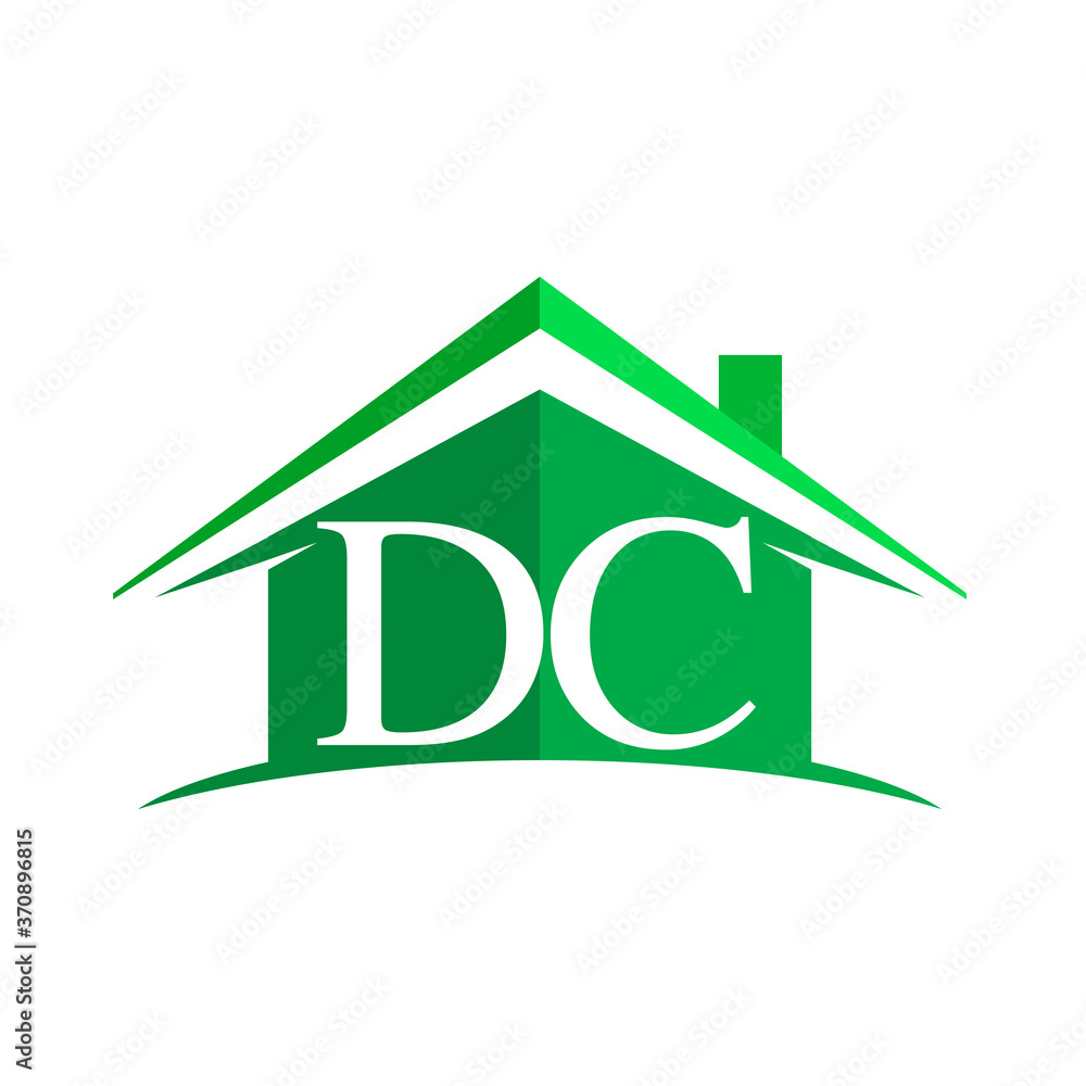 initial logo DC with house icon and green color, business logo and ...