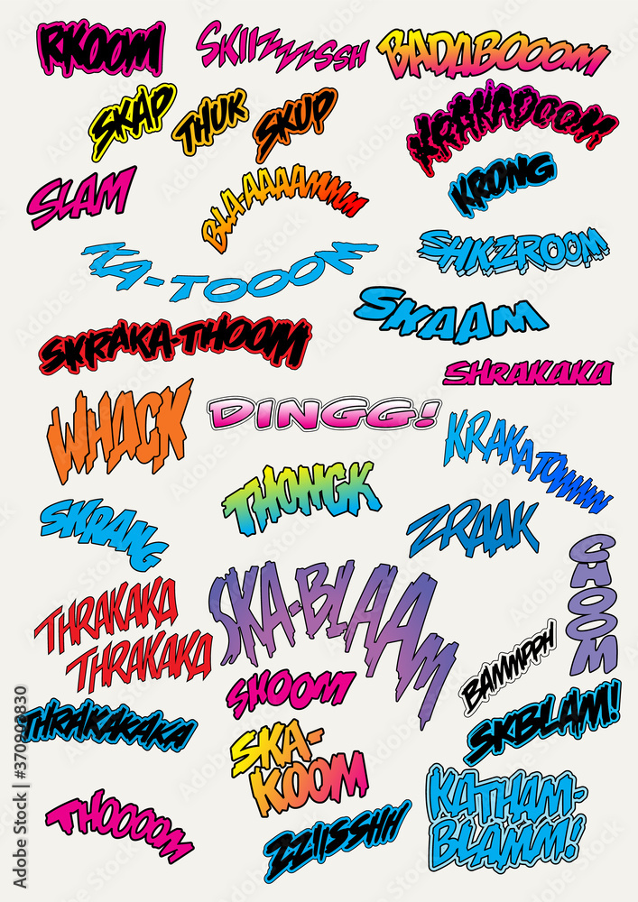 Comic Book Illustrations Onomatopoeia Sounds Sound Effect Words Stock