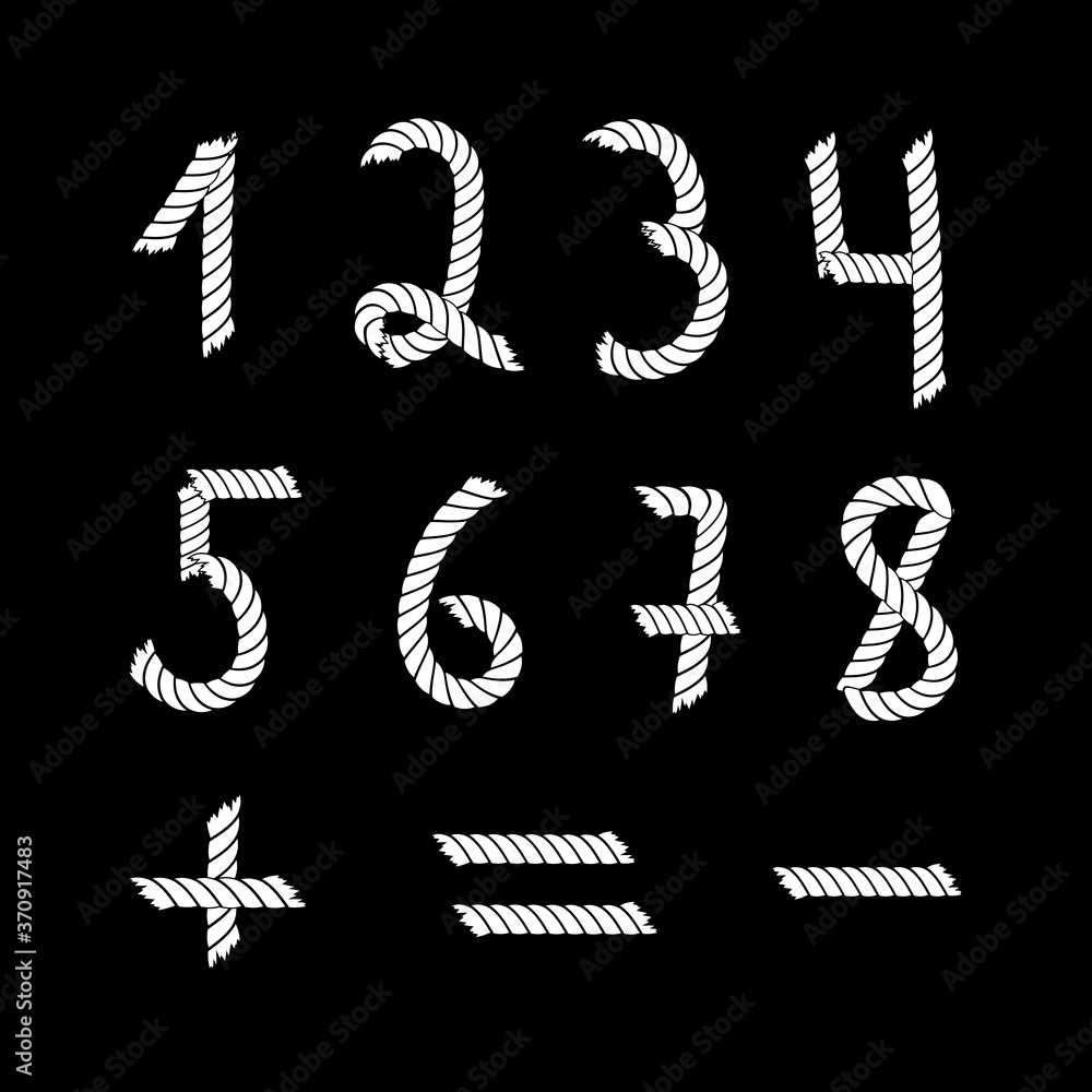 Rope hand drawn Numbers from 1 to 8, Number set Vector illustration in ...