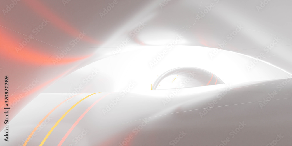Abstract white geometric shape with neon lights and white background 3d ...