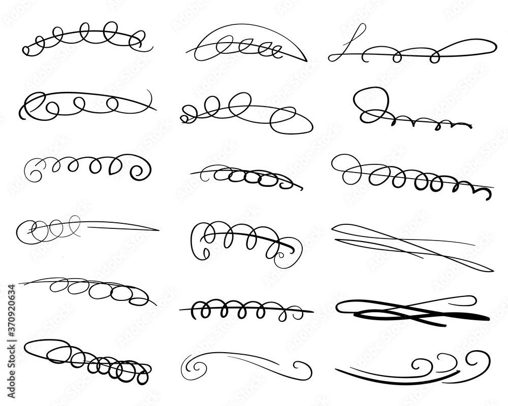 Set of handmade lines, brush lines, underlines. Hand-drawn collection ...