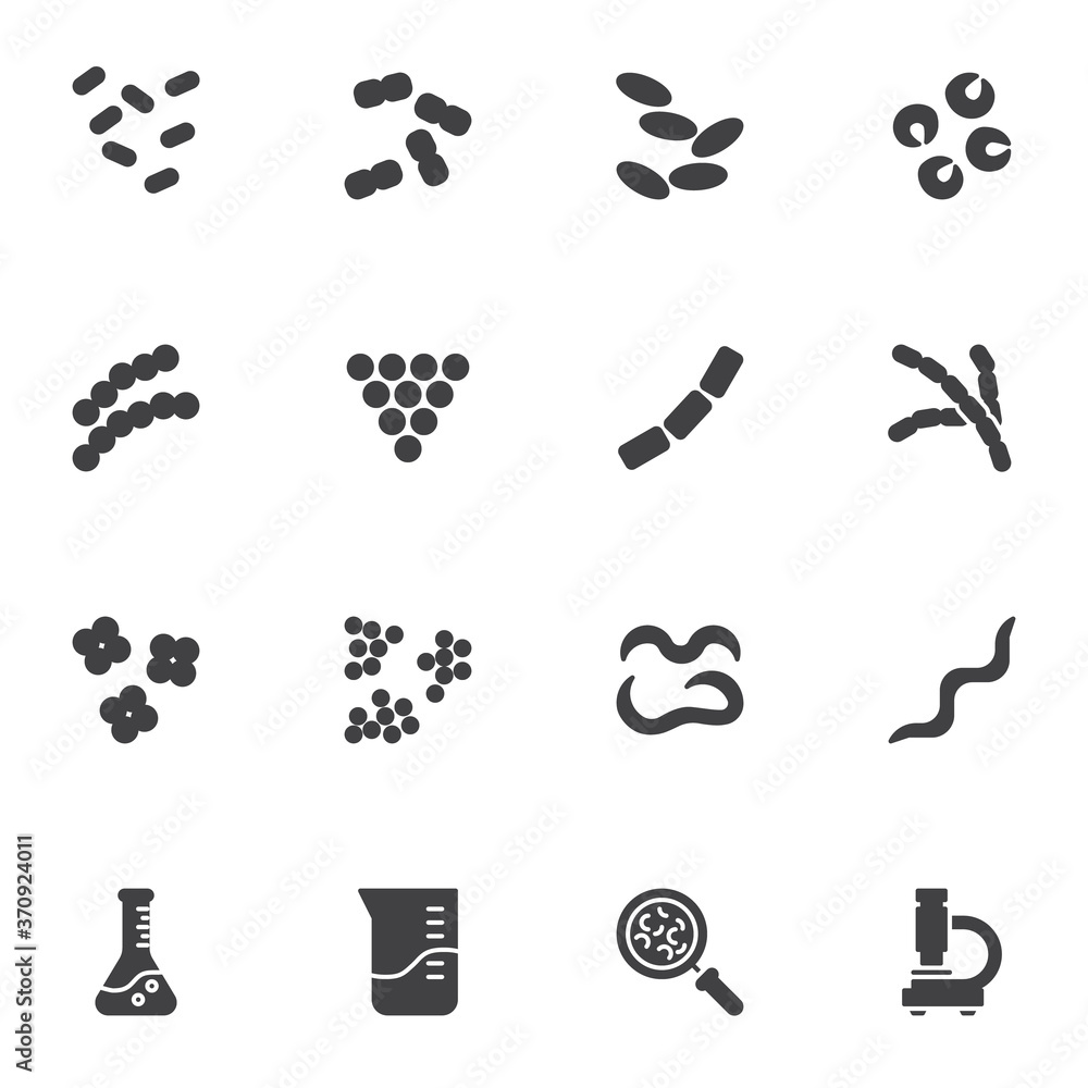 Laboratory bacteria cells vector icons set, modern solid symbol ...