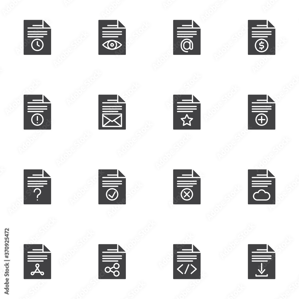 Document file vector icons set, modern solid symbol collection, filled ...