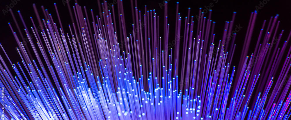 optical fibres dinamic flying from deep on technology background Stock ...