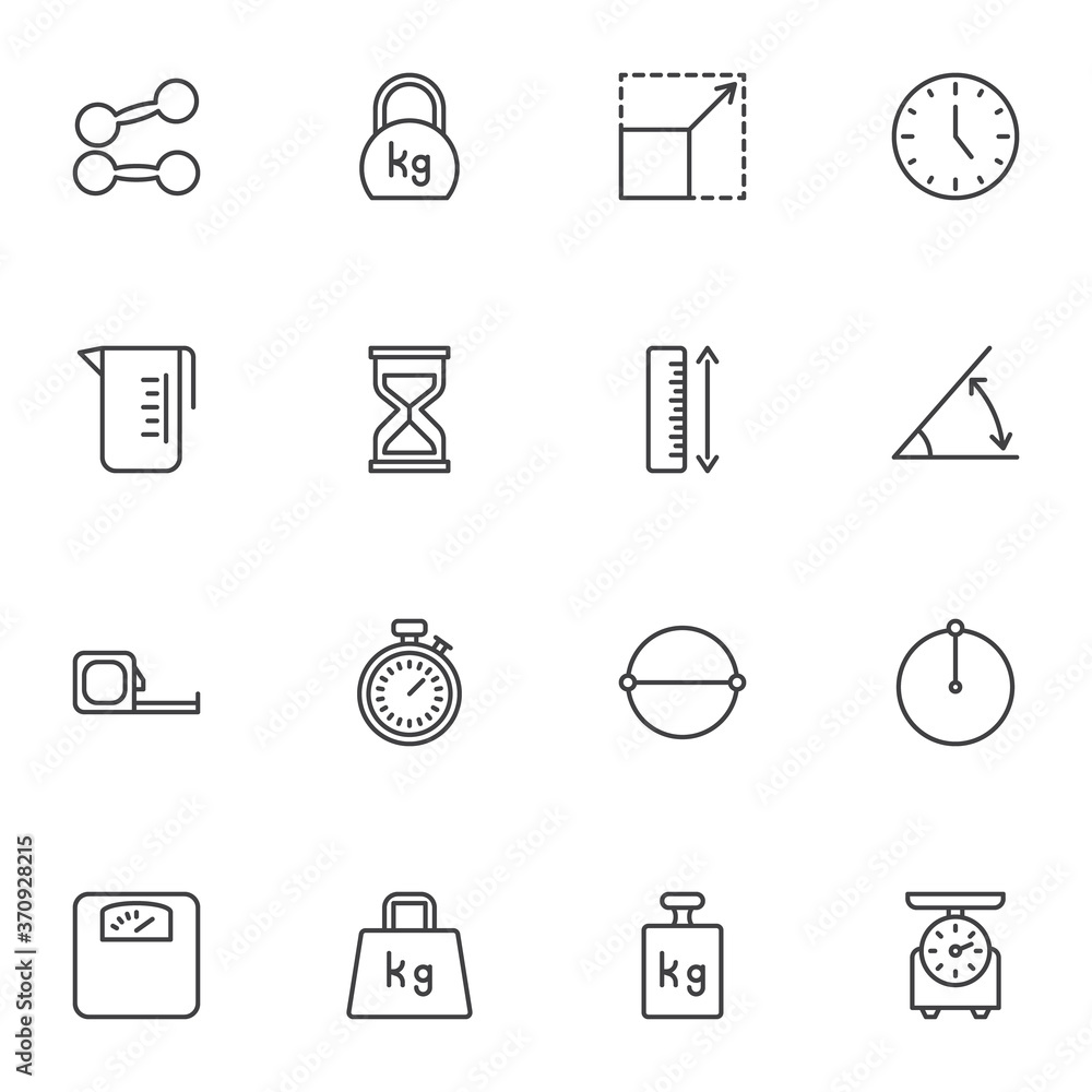 Weight and measurement line icons set, outline vector symbol collection ...