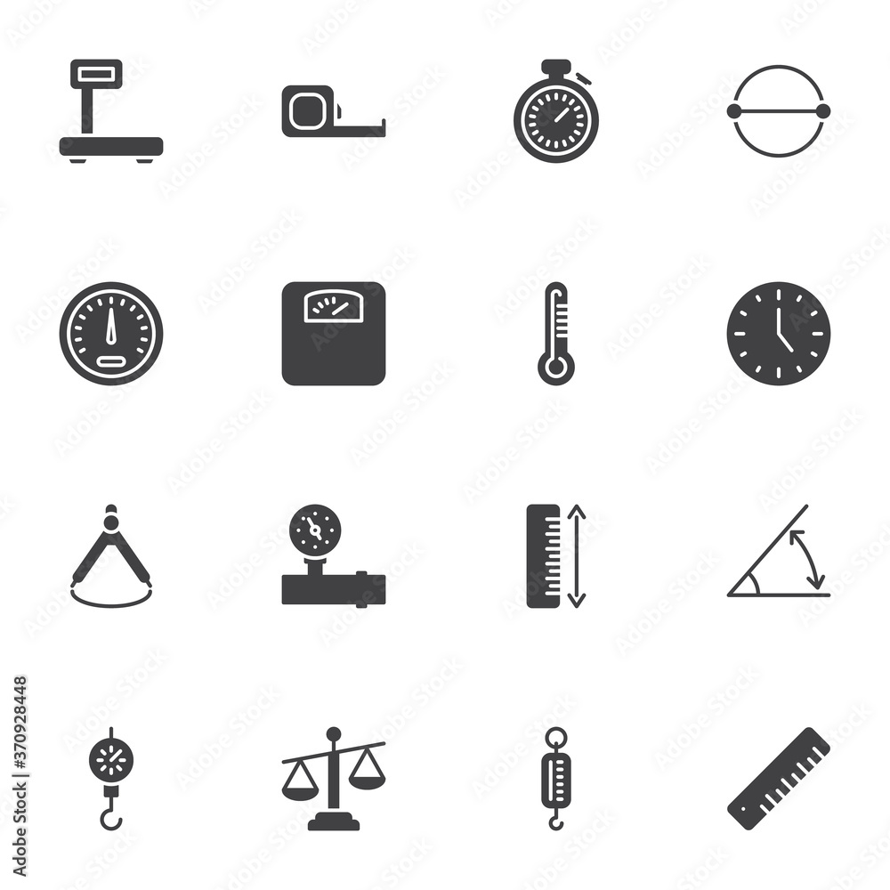 Scale measurement vector icons set, modern solid symbol collection ...