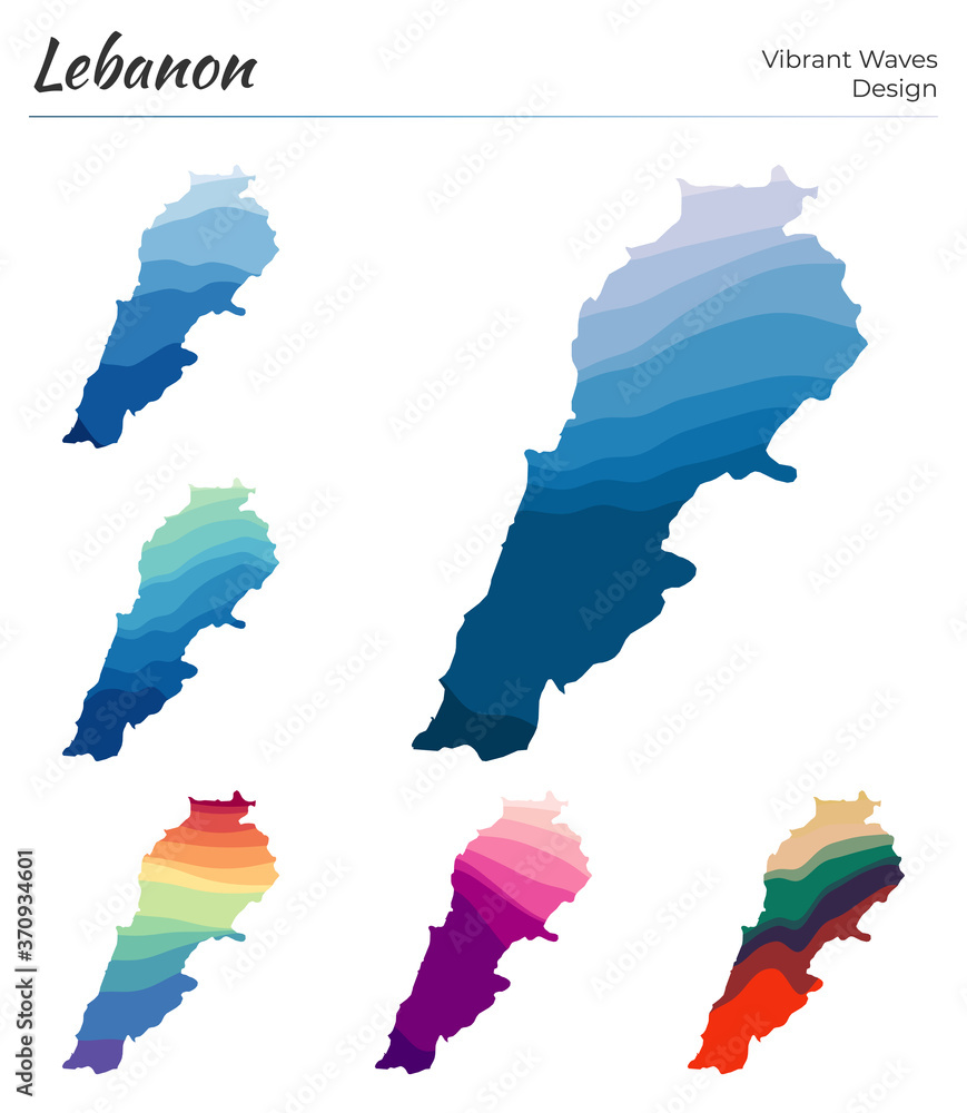 Set of vector maps of Lebanon. Vibrant waves design. Bright map of ...