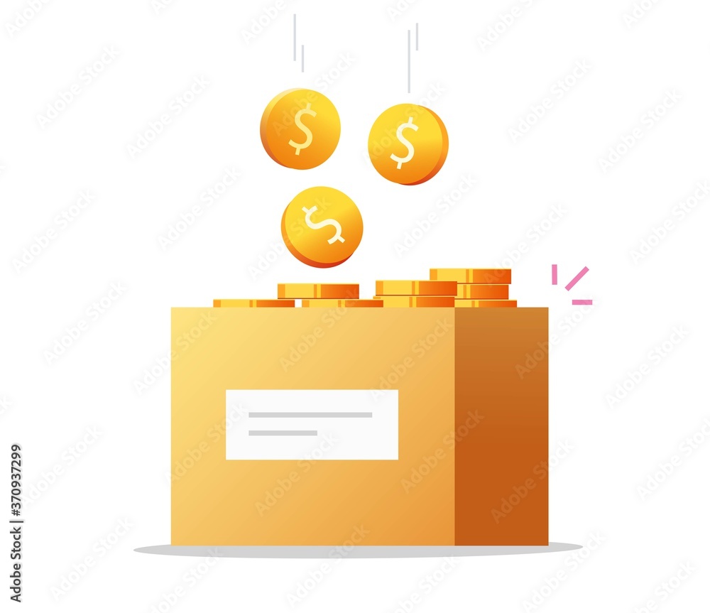 Money box vector as charity donation or savings full of coins cash ...