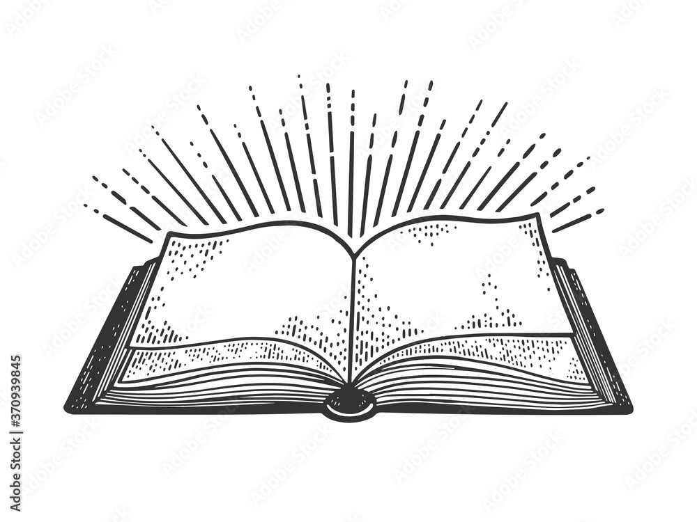 book and light rays sketch raster illustration Stock Illustration ...