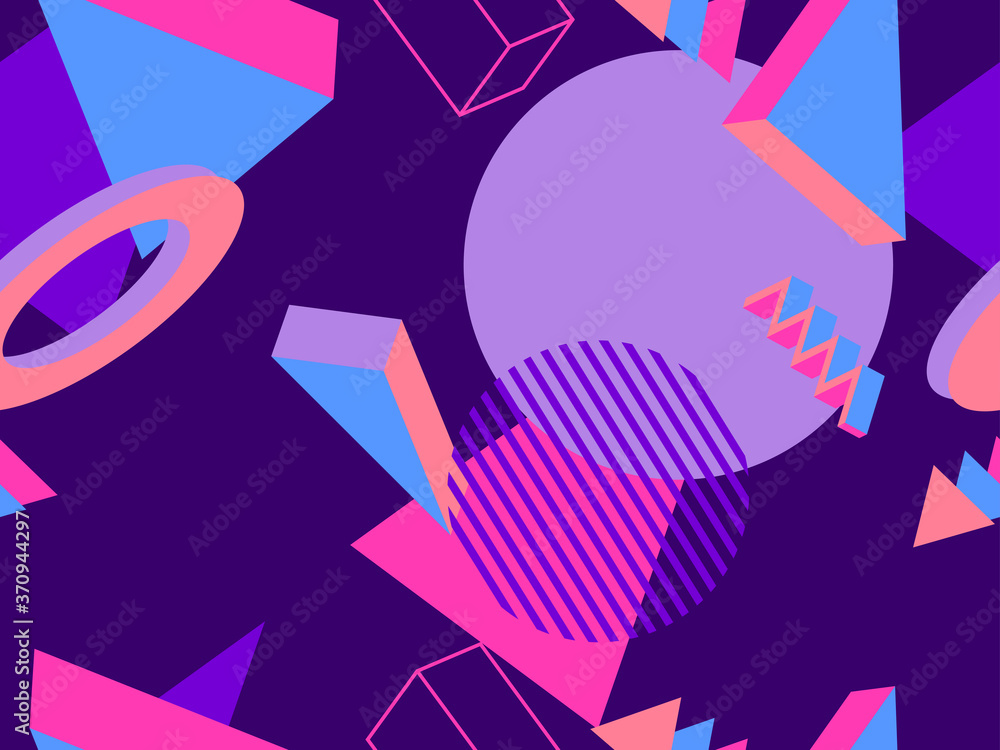 3d geometric seamless pattern in style of the 80s. 3d isometric ...
