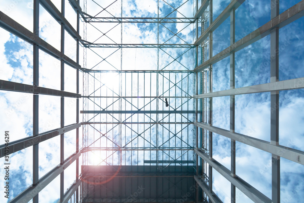 Structure of steel for building construction on sky background. Stock ...