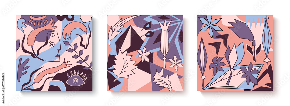 Trendy set of abstract cards. Cubism. Vector illustration with elements ...