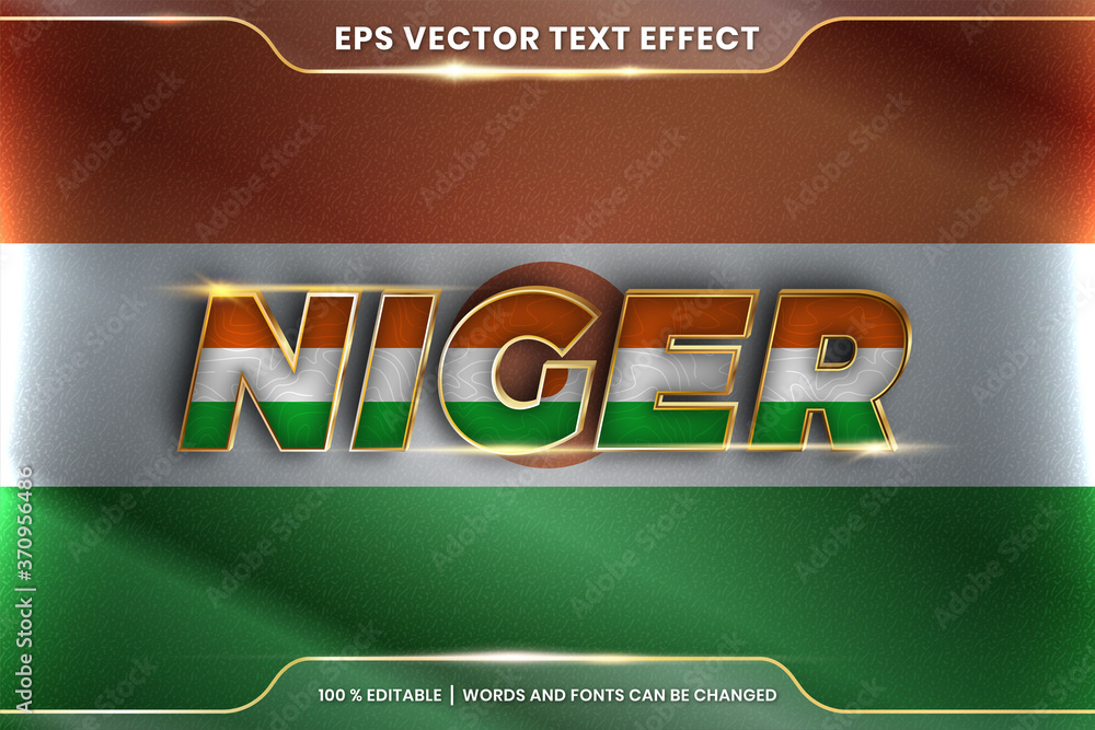 Niger with its national country flag, Editable text effect style with ...