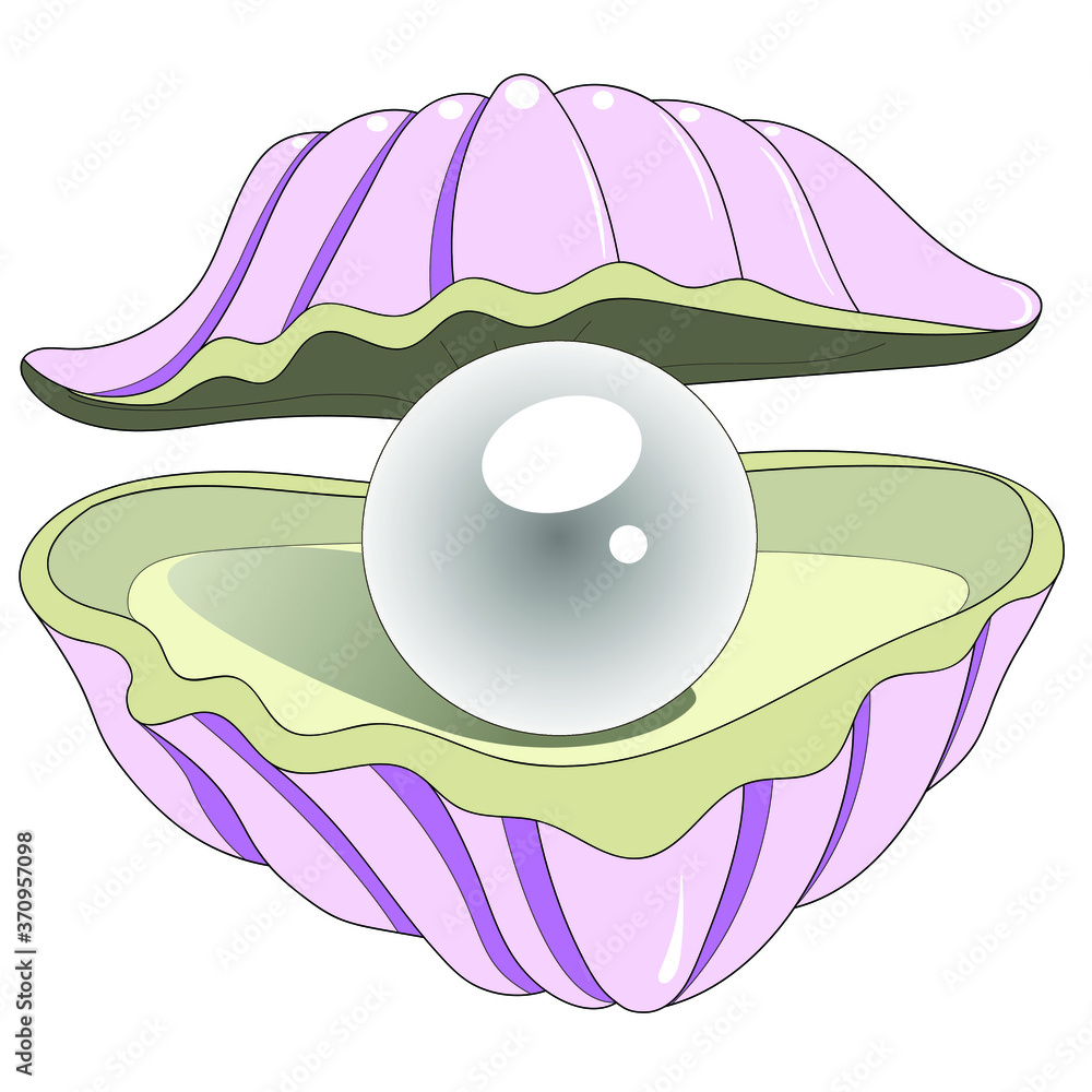 Opened shell with pearl inside. Vector cartoon illustration Stock ...