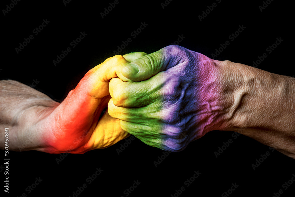 LGBT support, hands and rainbow colors spectrum flag - pride flag LGBT ...