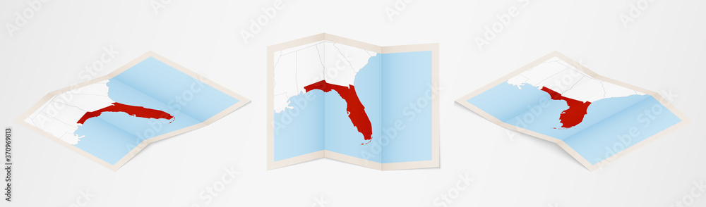 Folded map of Florida in three different versions. Stock Vector | Adobe ...