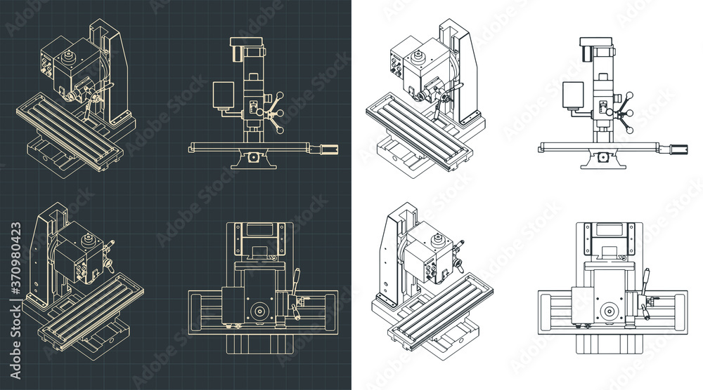 CNC milling and lathe machine drawings Stock Vector | Adobe Stock