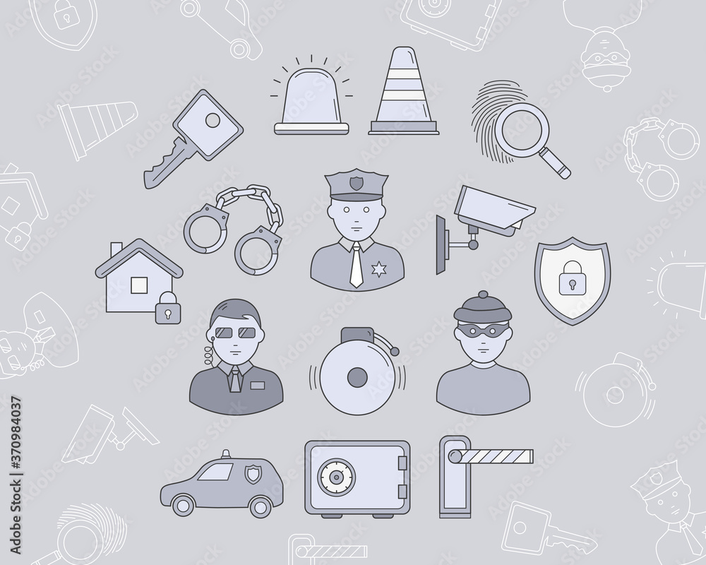 Security services Icons set - Vector color symbols and outline of key ...