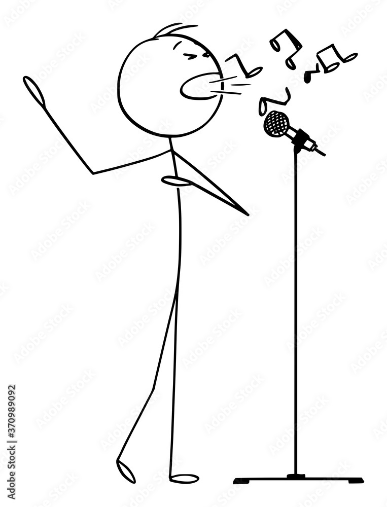 Vector Cartoon Stick Figure Drawing Conceptual Illustration Of Man Or Singer Singing Song On
