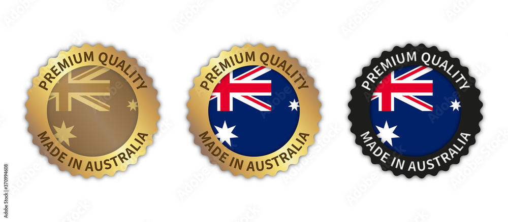 Set of 3 "Made in Australia" vector icons. Illustration with ...