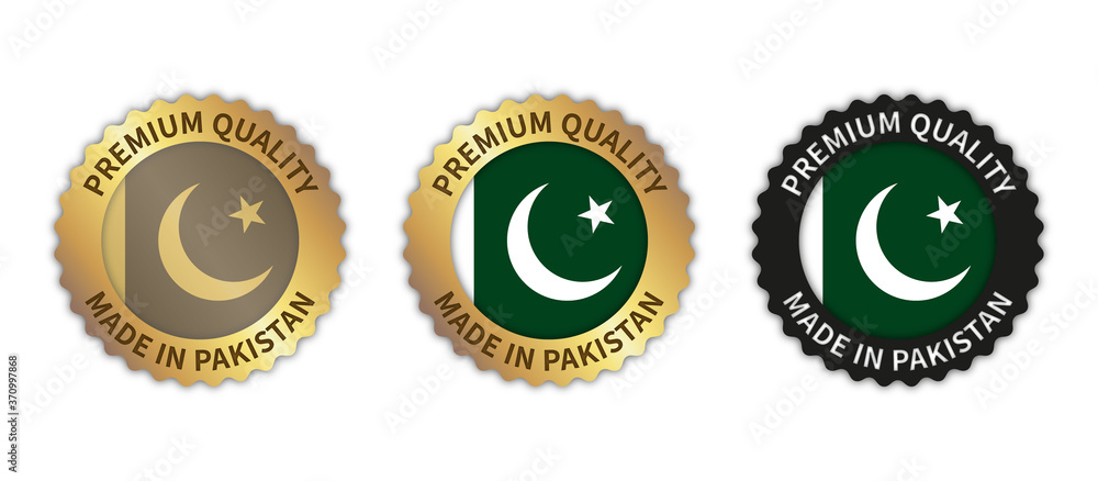 Set of 3 "Made in Pakistan" vector icons. Illustration with transparent ...
