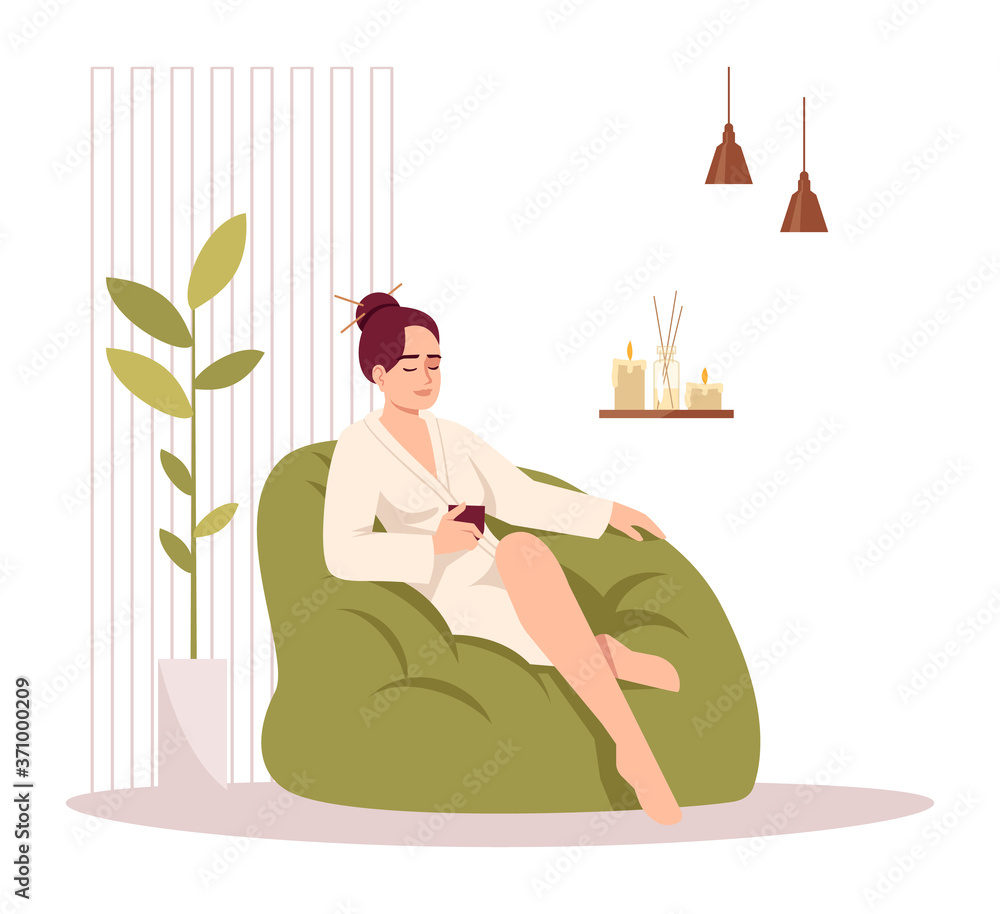 Self care for woman semi flat RGB color vector illustration. Spa ...