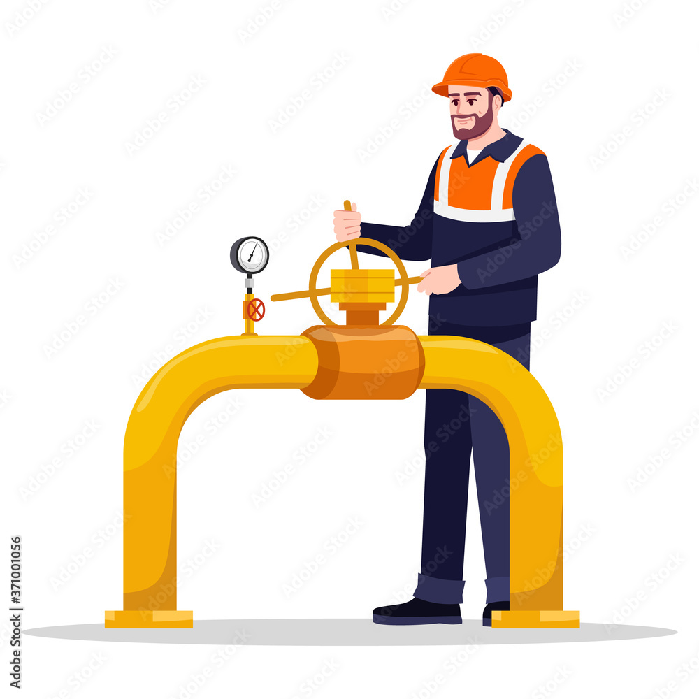Vecteur Stock Pipeline repair semi flat RGB color vector illustration ...