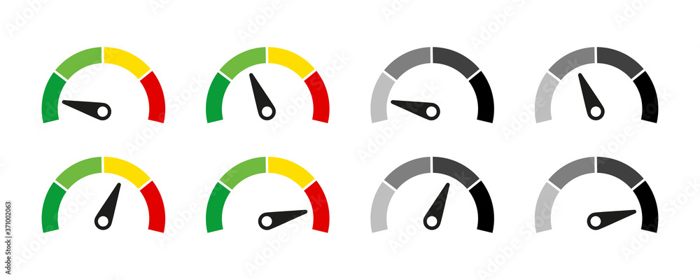 Speedometer or customer indicators of satisfaction. Vector isolated ...