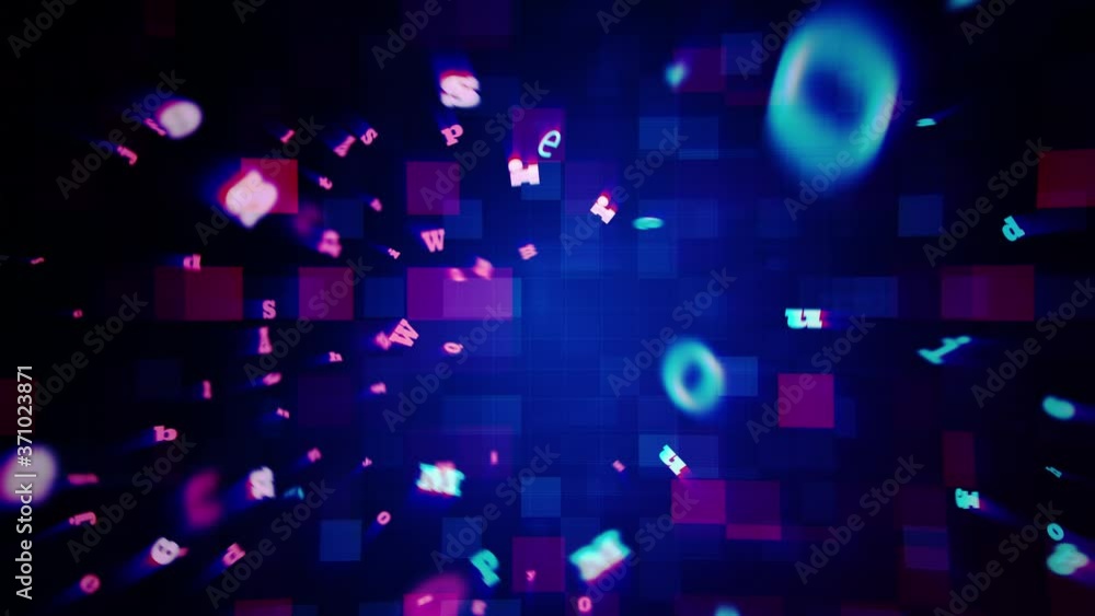 English letter alphabet flying with digital futuristic grid background ...