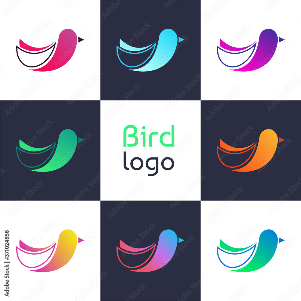 Vector set of logos. Abstract minimalistic silhouette of a bird, in ...